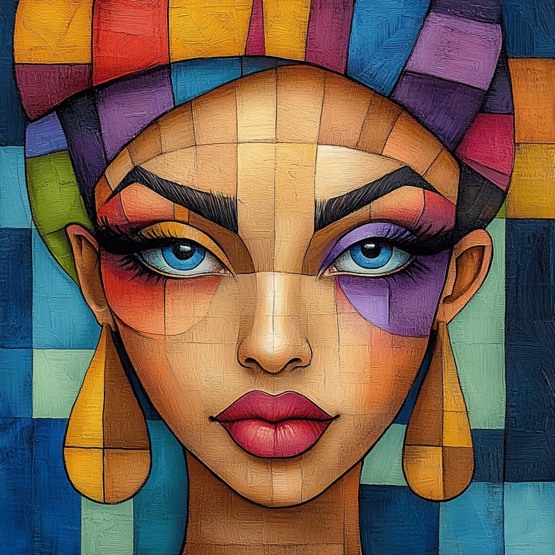 12 Colorful Cubist Abstract Portrait Poster, Modern Art Home Decor ...