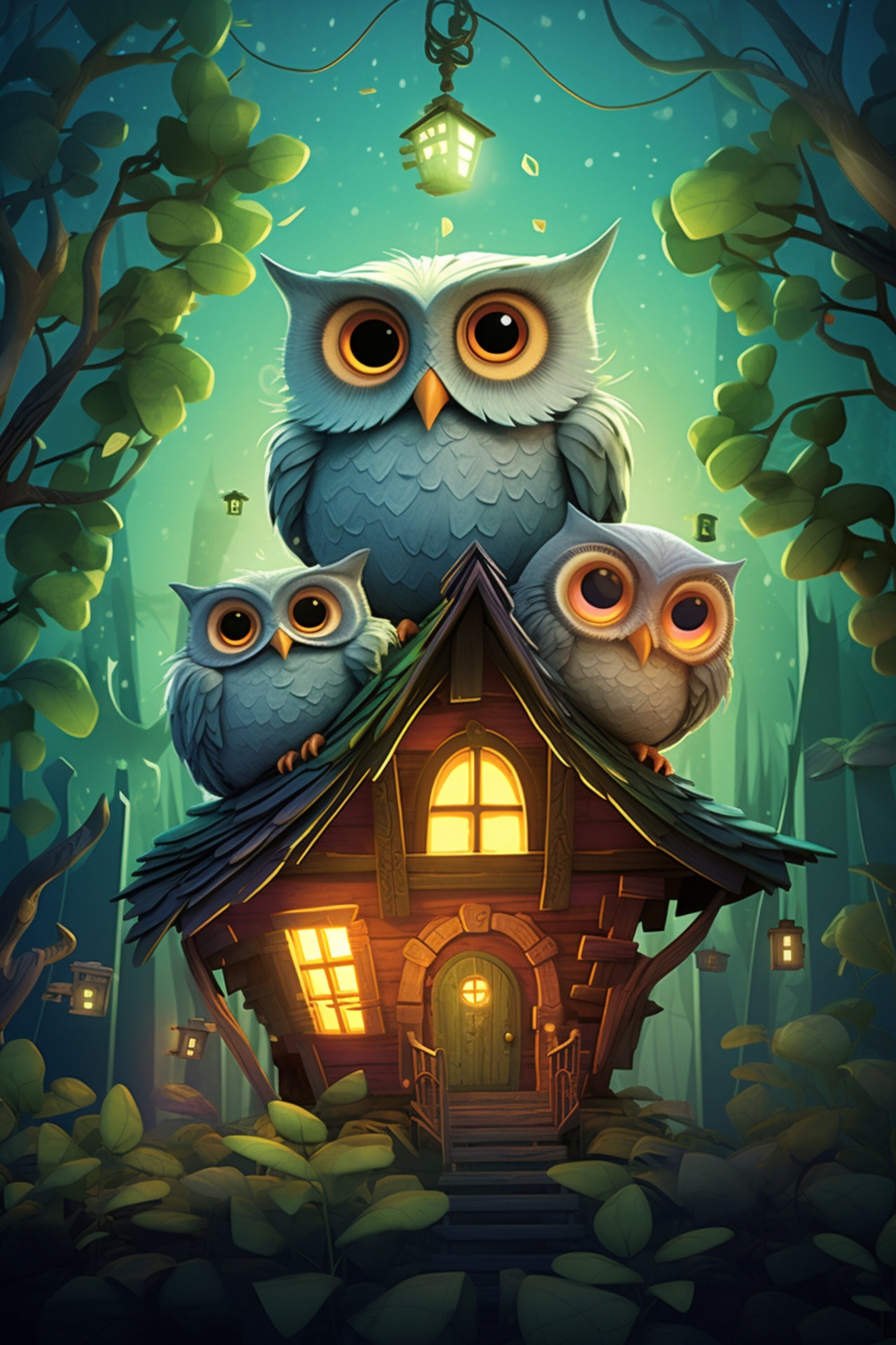 NINE Owls and Houses Childrens Illustrations Printable Affordable ...