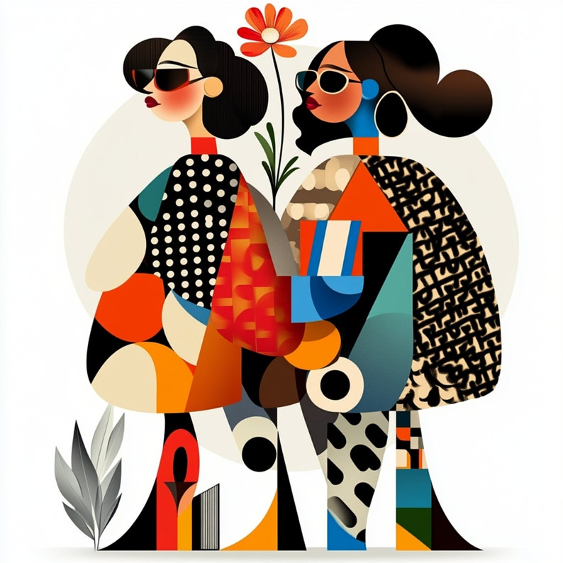 14 Modern Abstract Geometric Art, Minimalist People Artwork, Large ...