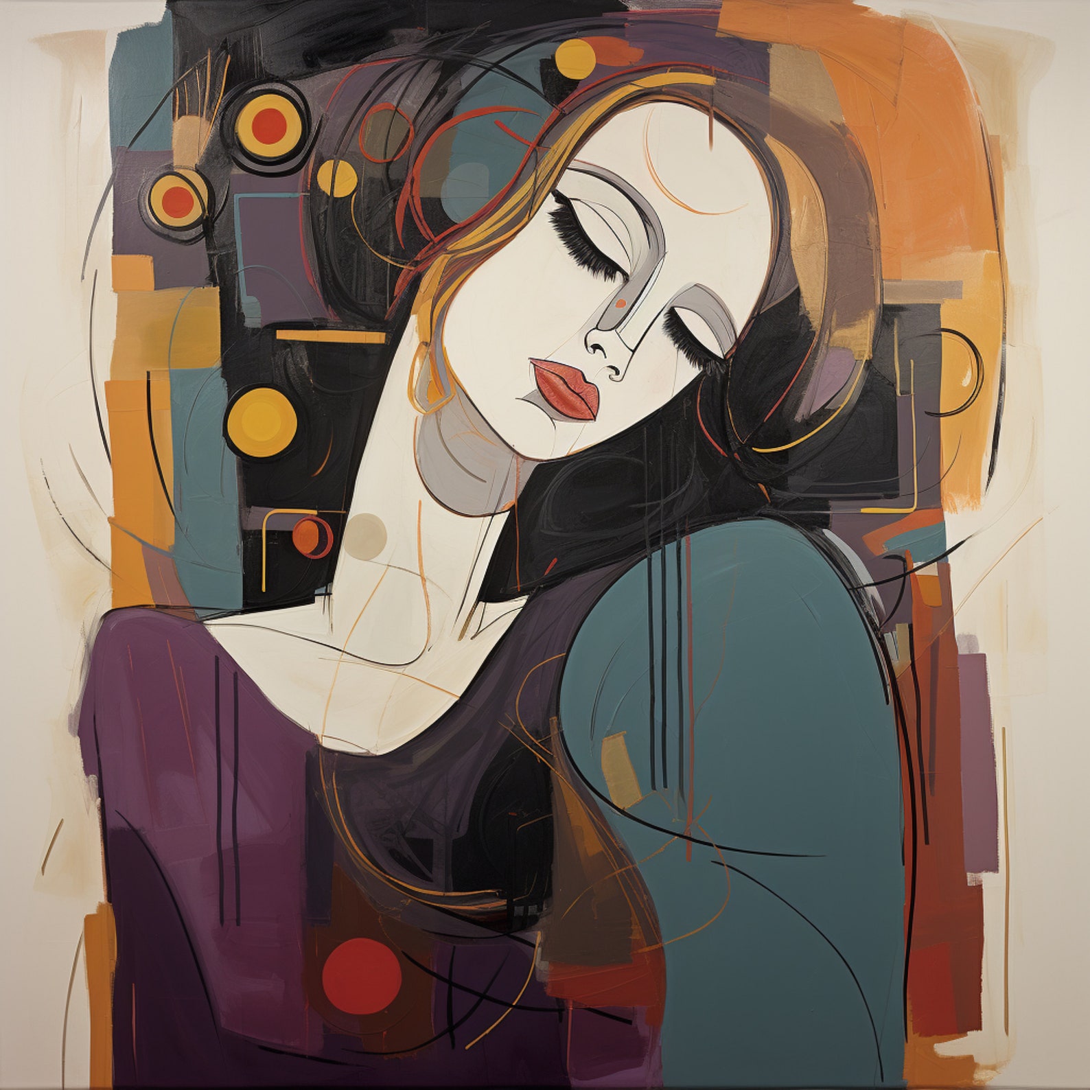 NINE Modern Abstract Female Portrait Wall Art, Bold Cubist Influence ...