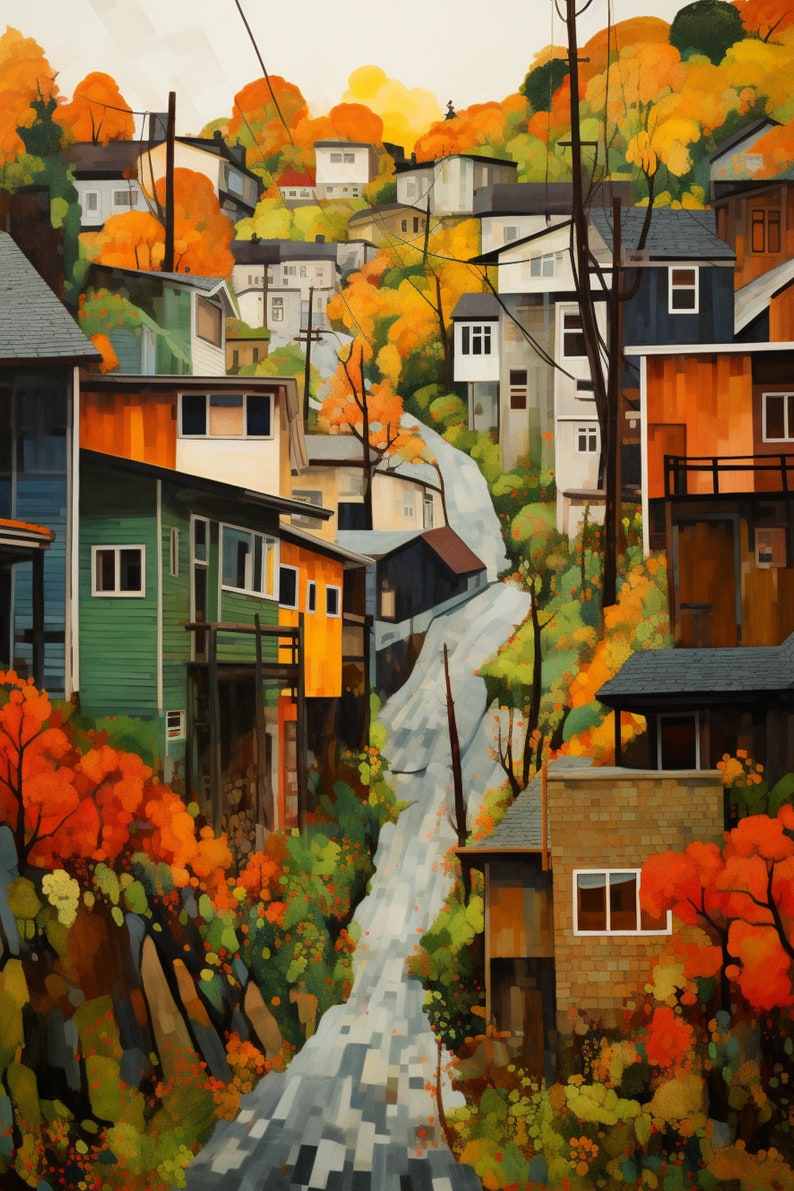 TEN Colorful Abstract Cityscapes, Digital Download, Geometric Houses ...