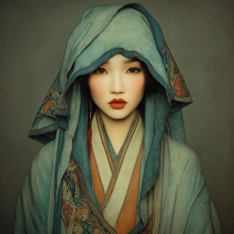 27 Serene Eastern Beauty Portraits Digital Art Collection Watercolor ...