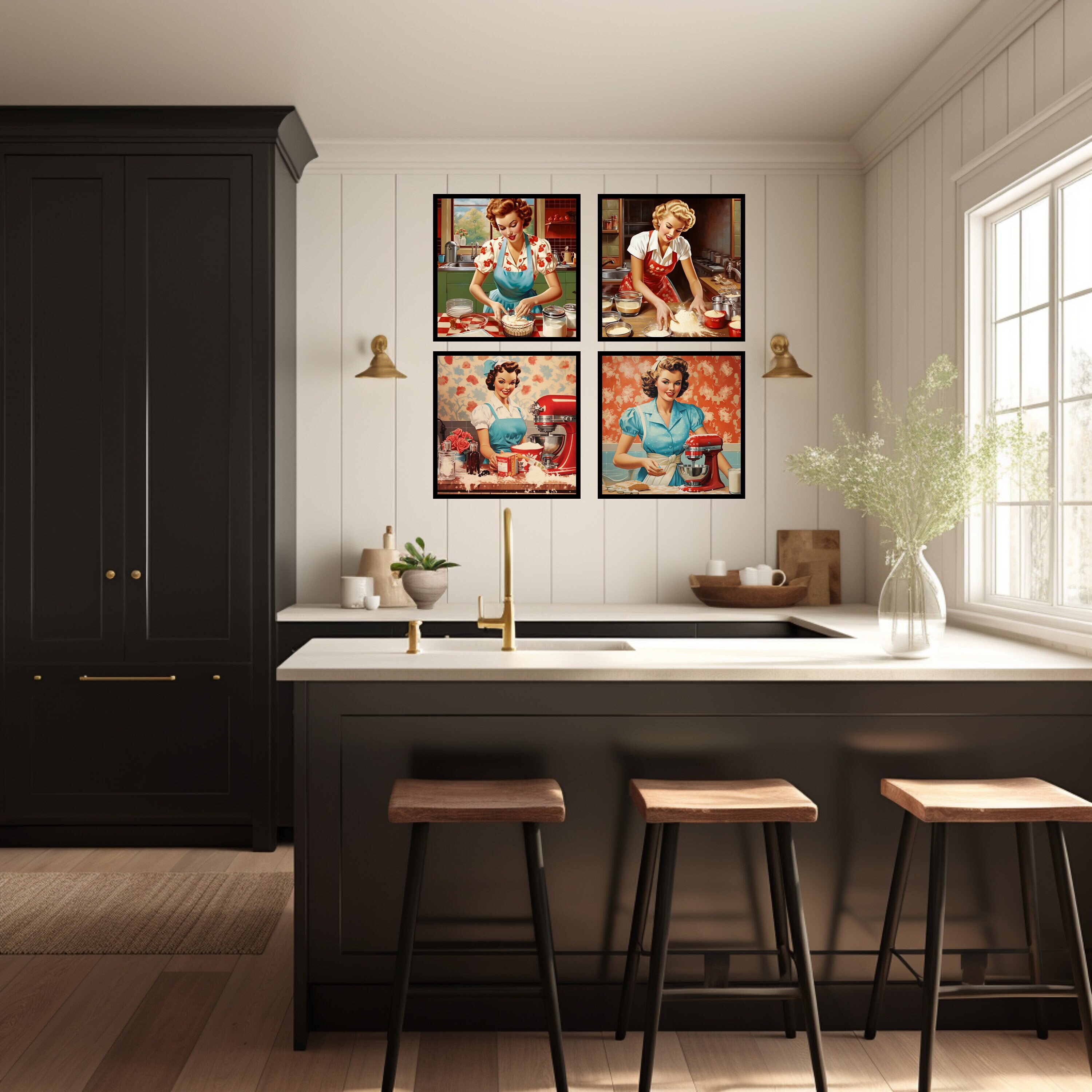 FIVE Retro Baking Prints 1960s Instant Printable Digital Download Wall ...