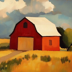10 Large Red Barn Farm Scene Artwork Poster, 10 Digital Images, Square ...