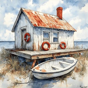8 Rustic Coastal Cabin Poster, Nautical Beach House Art Print, Seaside ...