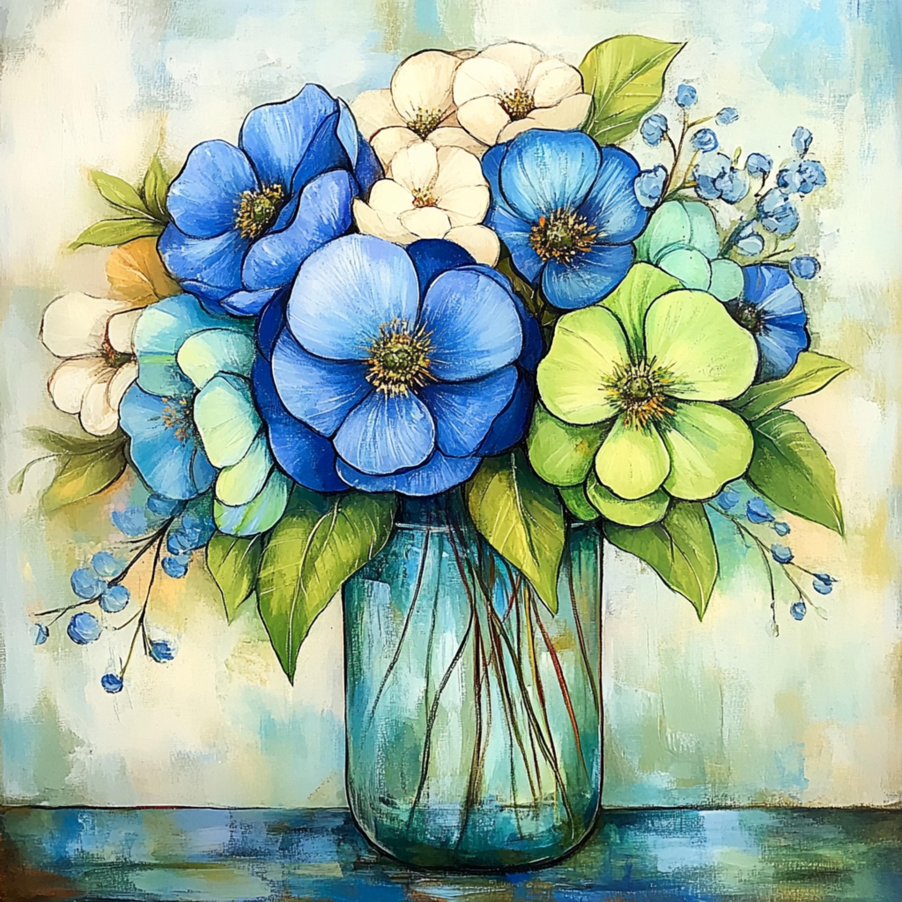 11 Beautiful Blue Flowers Wall Art, Large Square Digital Wall Art ...