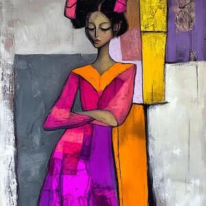14 Digital Cubist Abstract Female Poster, Large Square Abstract Artwork ...