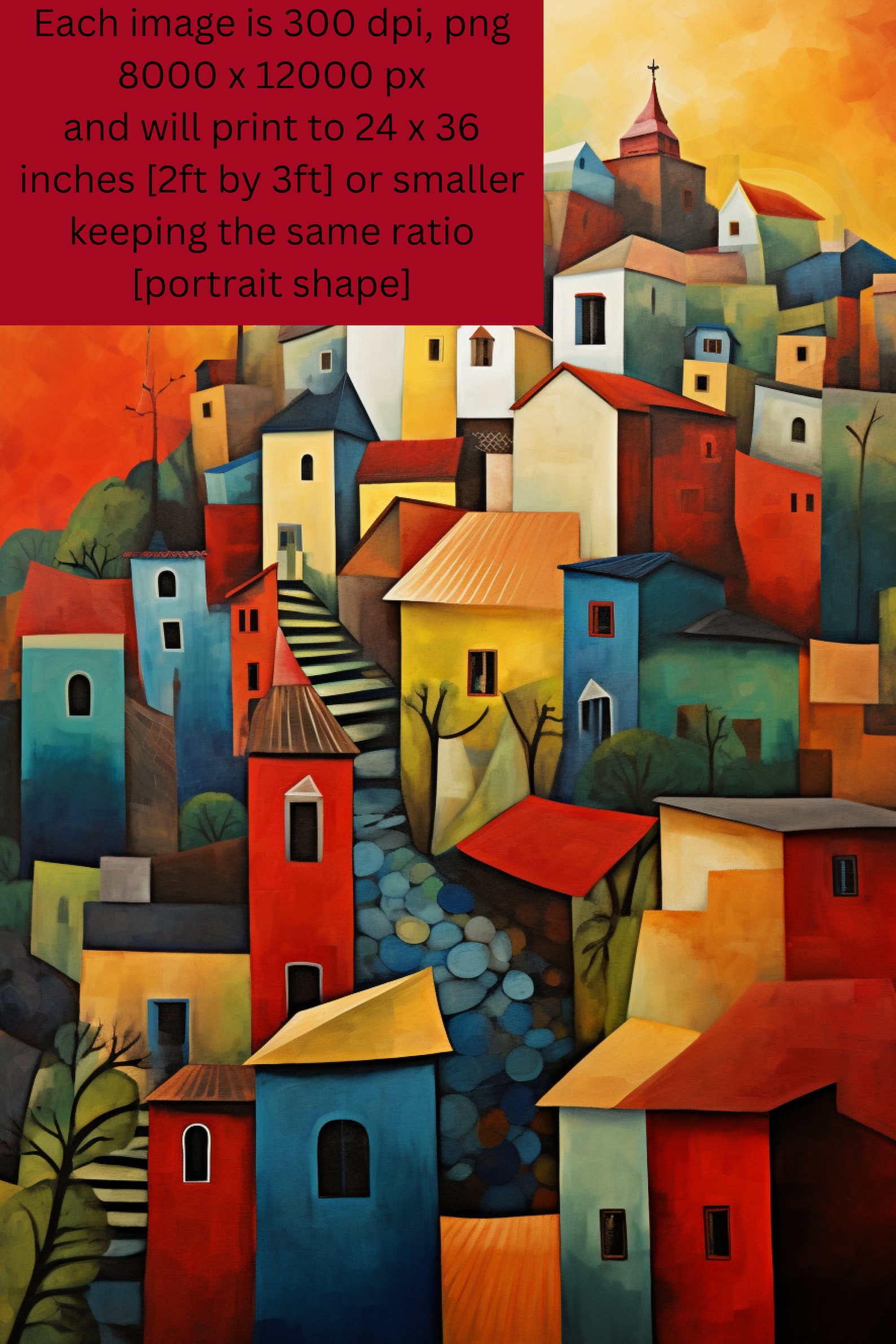 TEN Colorful Abstract Cityscapes, Digital Download, Geometric Houses ...