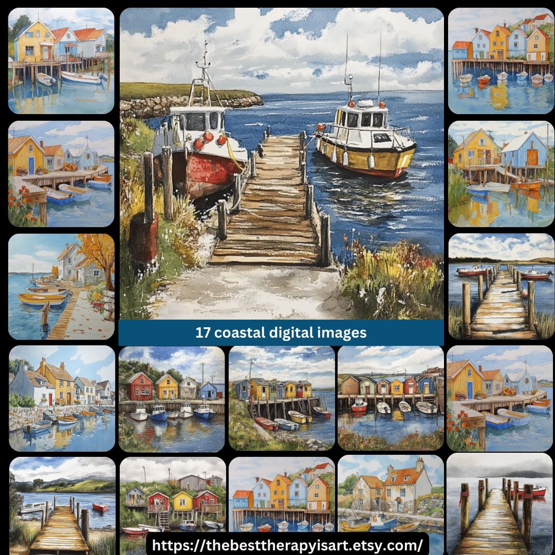 Coastal Wall Art - 17 Printable Digital Images of Boats, Docks, and ...