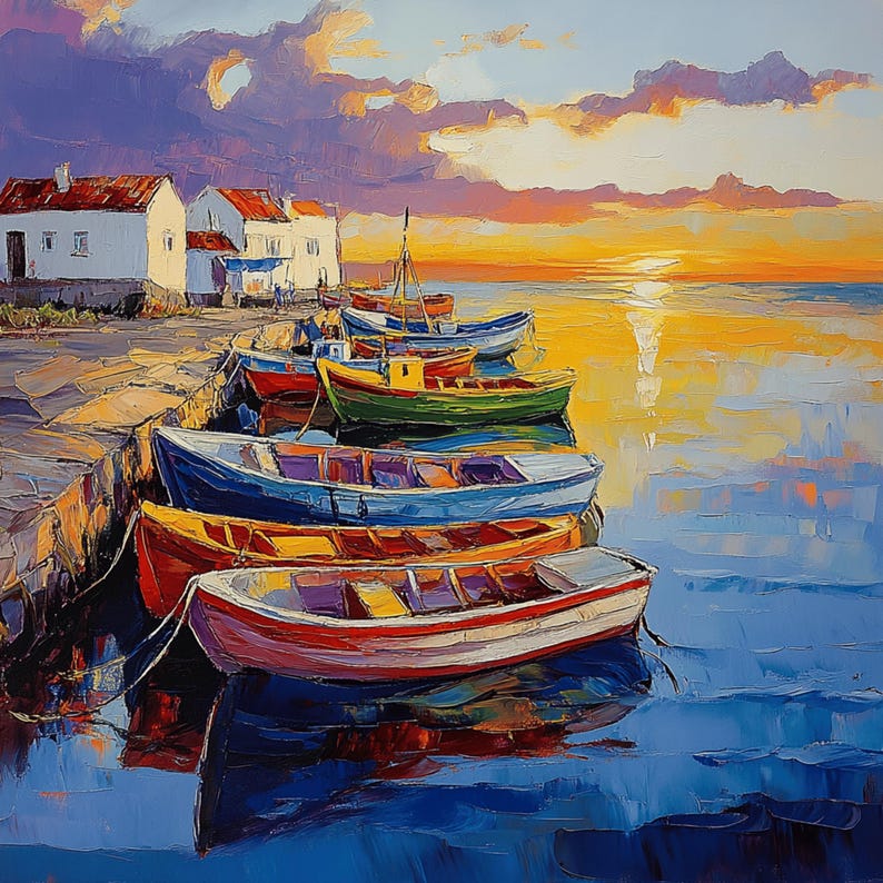 12 Tropical Boat Scenes Large Square Artwork Digital Images Poster ...
