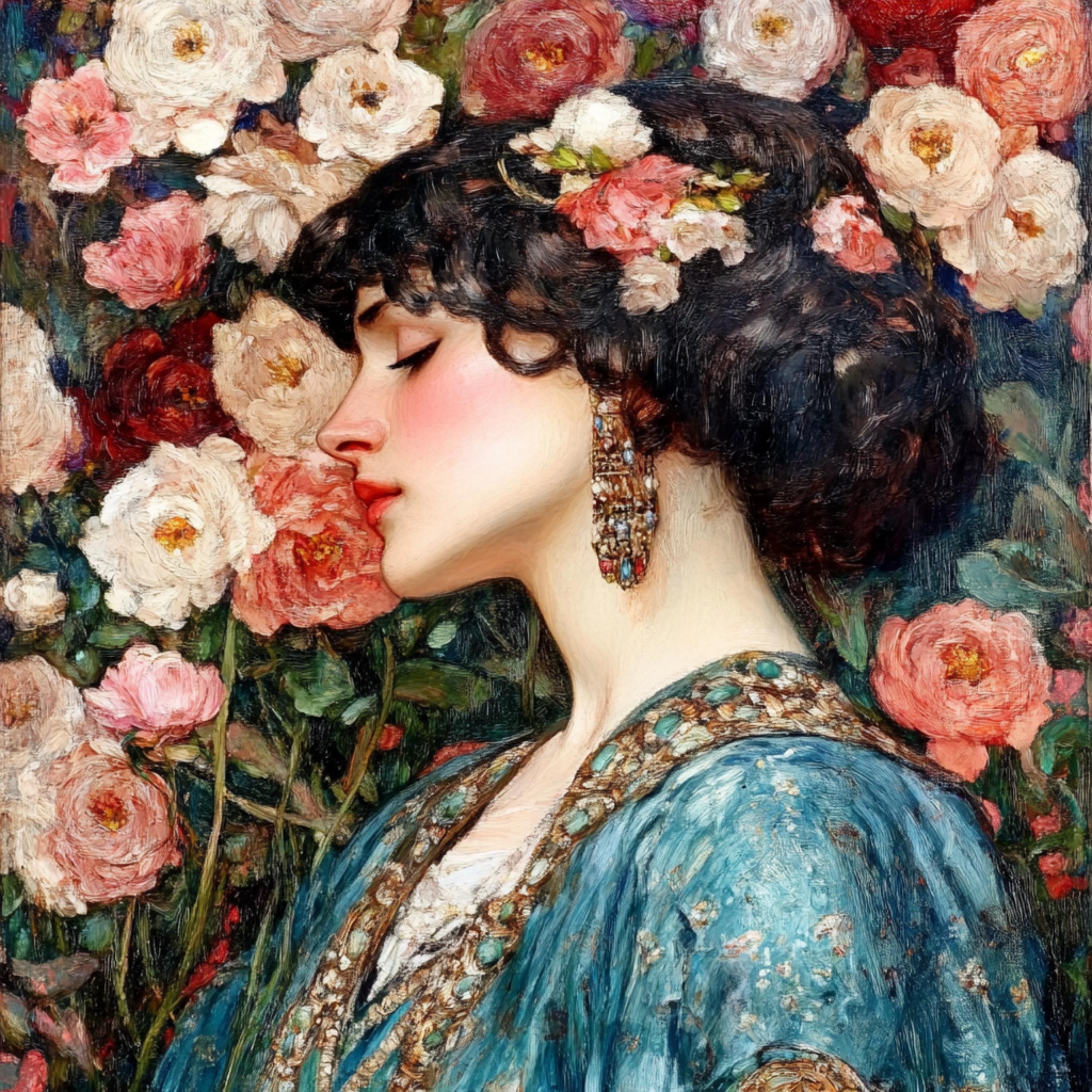 14 Woman Smelling Flowers Digital Art, Living Room Wall Decor, Large ...