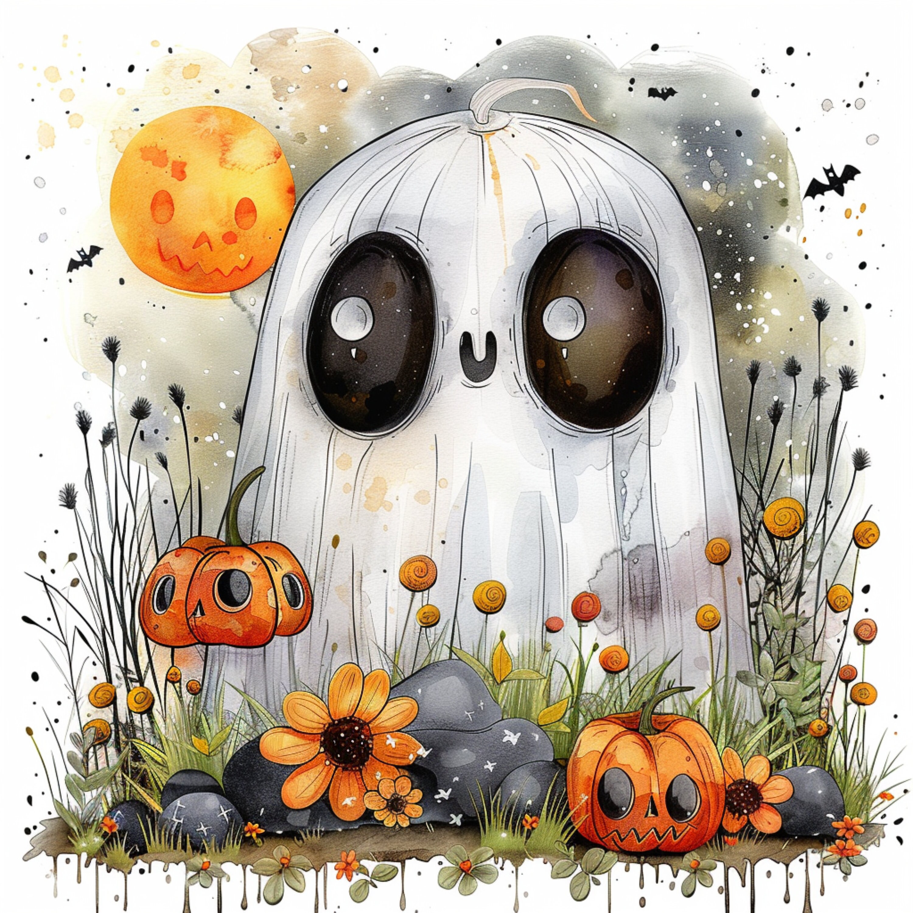 FOURTEEN Cute Halloween Art Collection, Spooky Kids Digital Prints ...