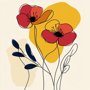 12 Modern Floral Line Art Digital Print Set, Abstract Bold Colors ...