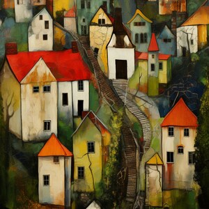 TEN Colorful Abstract Cityscapes, Digital Download, Geometric Houses ...