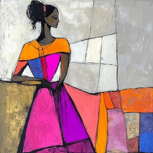 14 Digital Cubist Abstract Female Poster, Large Square Abstract Artwork ...