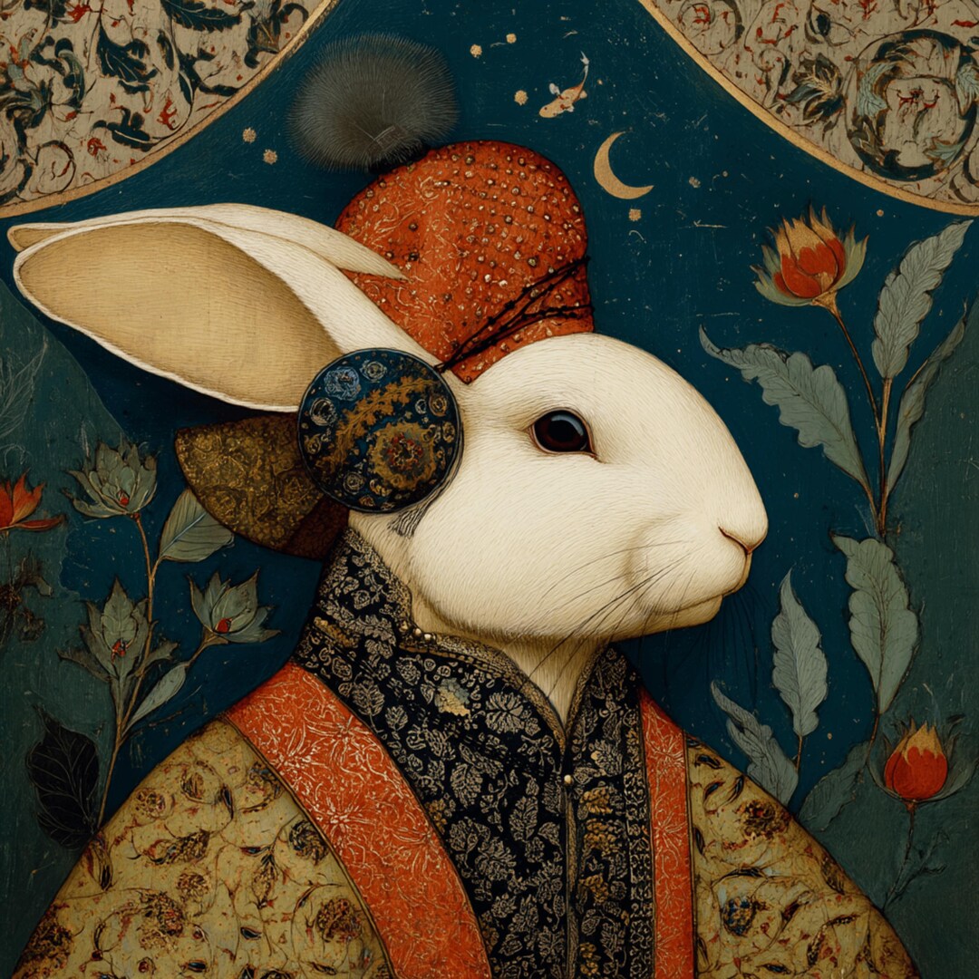 15 White Rabbit in Persian Costume Wall Art, Printable Animal Portraits ...