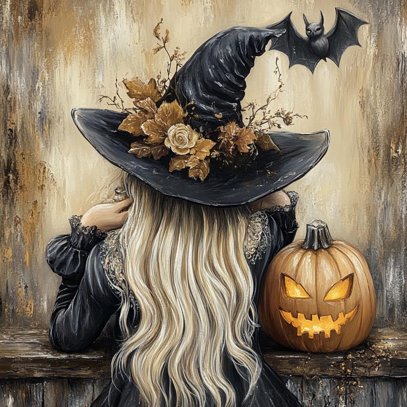 10 Halloween Witch Art Print, Digital Witch Illustration, Whimsical ...