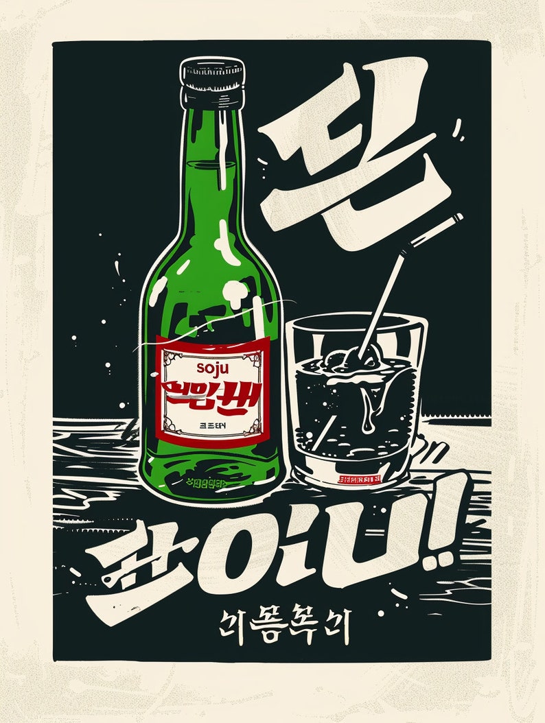 9 Vintage Soju Bottle Poster Set, Korean Alcohol Wall Art, Retro Bar ...