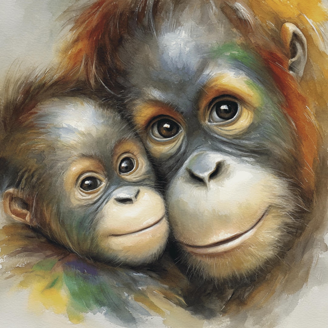 14 Watercolor Orangutan Family Clipart, Baby Orangutan Art for ...