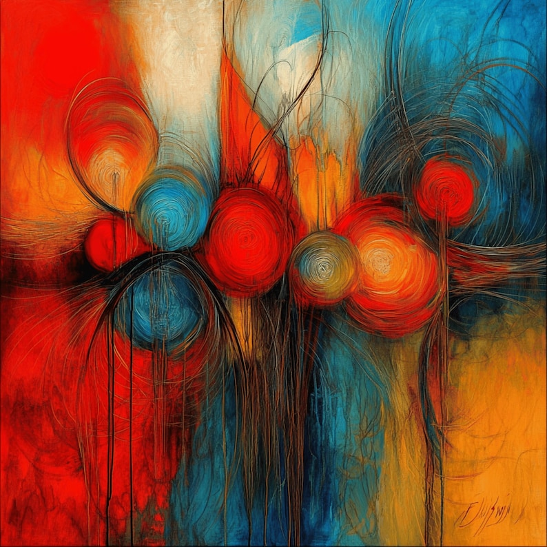 12 Abstract Vibrant Primary Colors Digital Prints Set, Modern Wall Art ...