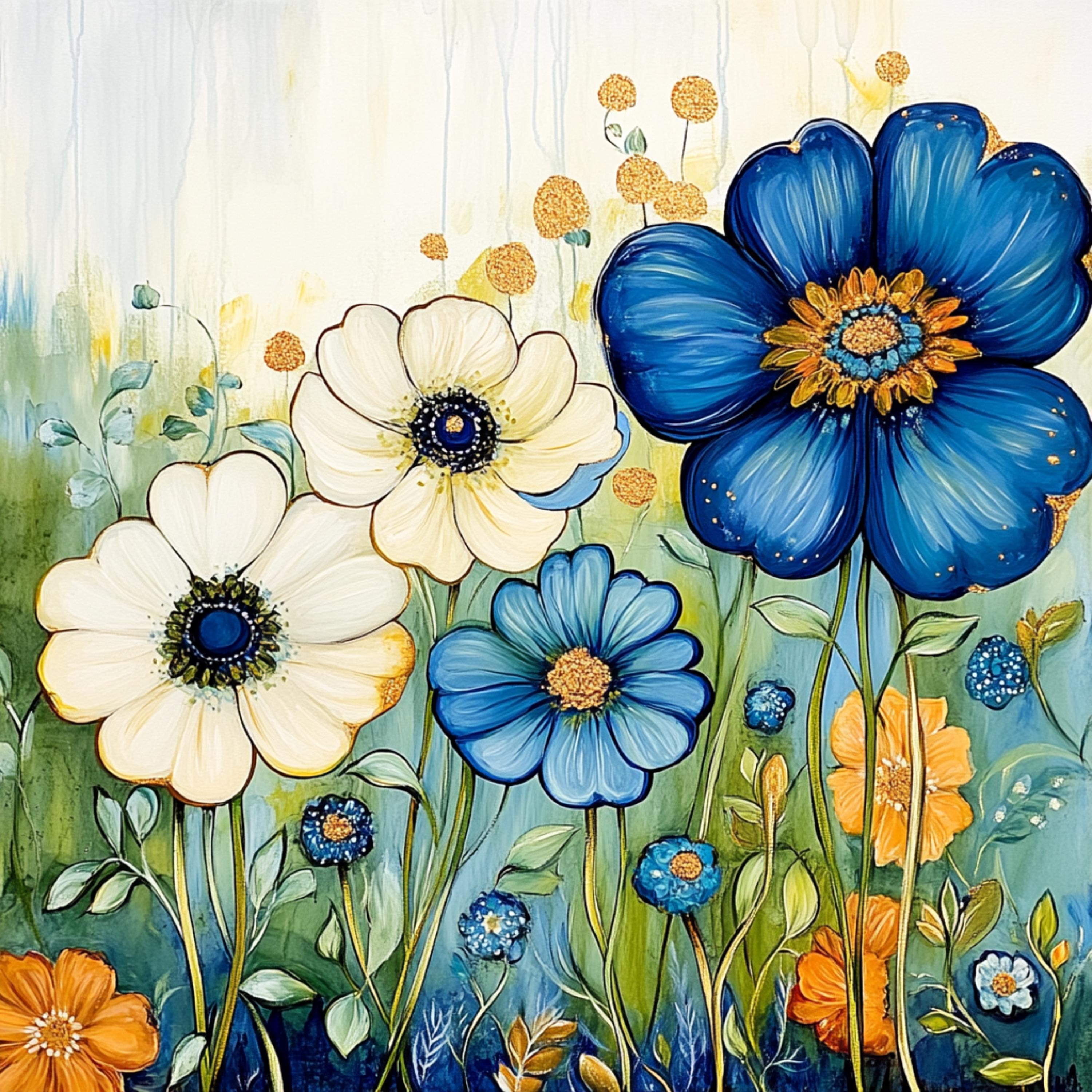 11 Beautiful Blue Flowers Wall Art, Large Square Digital Wall Art ...