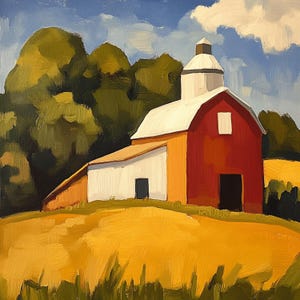 10 Large Red Barn Farm Scene Artwork Poster, 10 Digital Images, Square ...