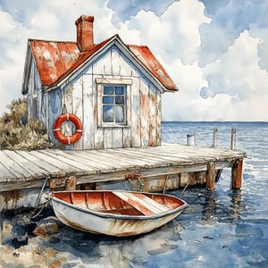 8 Rustic Coastal Cabin Poster, Nautical Beach House Art Print, Seaside ...