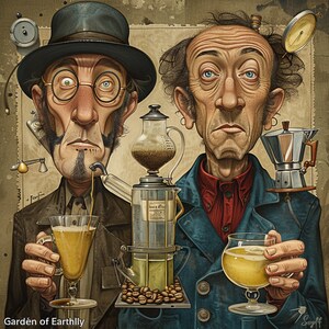 8 Vintage Barista Mixologist Digital Art, Quirky Caricature Cartoon ...