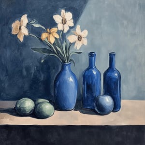 12 Monochrome Blue Still Life Digital Art Images - Elegant Wall Art ...
