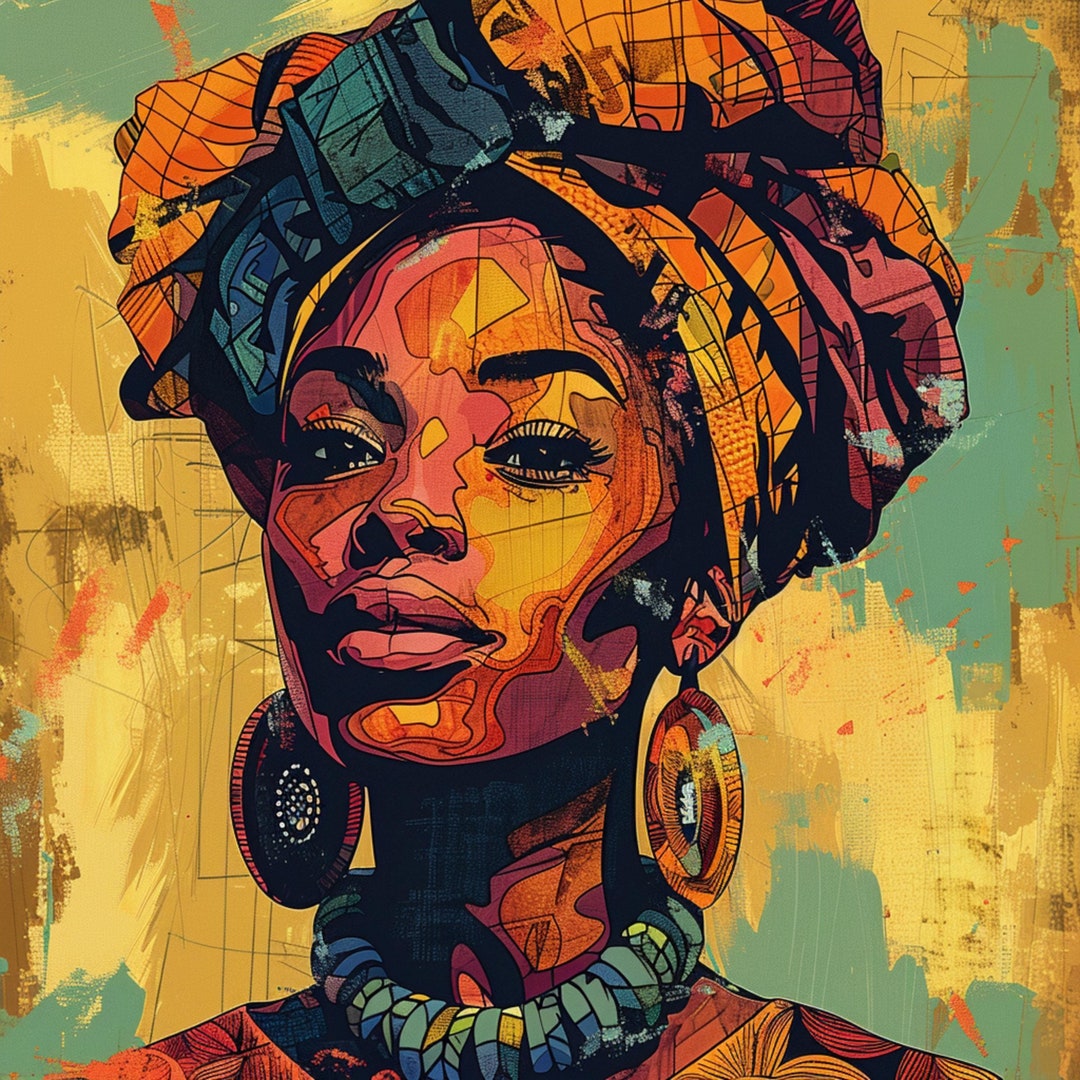 8 African Women Portraits Gouache Digital Art Large Square Overbed ...
