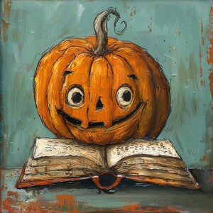 20 Whimsical Pumpkin Reading Poster, Kids Wall Art, Large Pumpkin ...