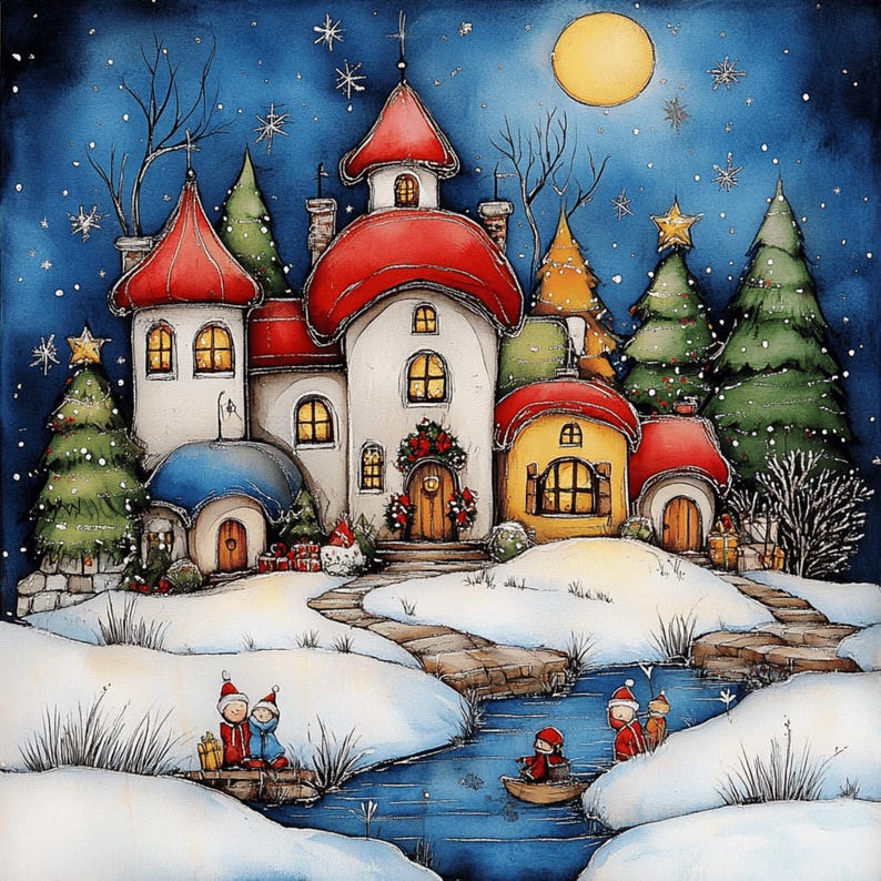 Christmas Digital Art Set of EIGHT Winter Wonderland, Snowy Village ...