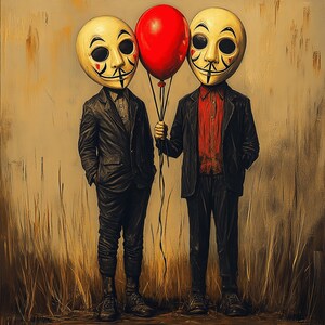 8 Men in A Mask Poster, Red Balloons, Twin Figures Art Print, Unique ...