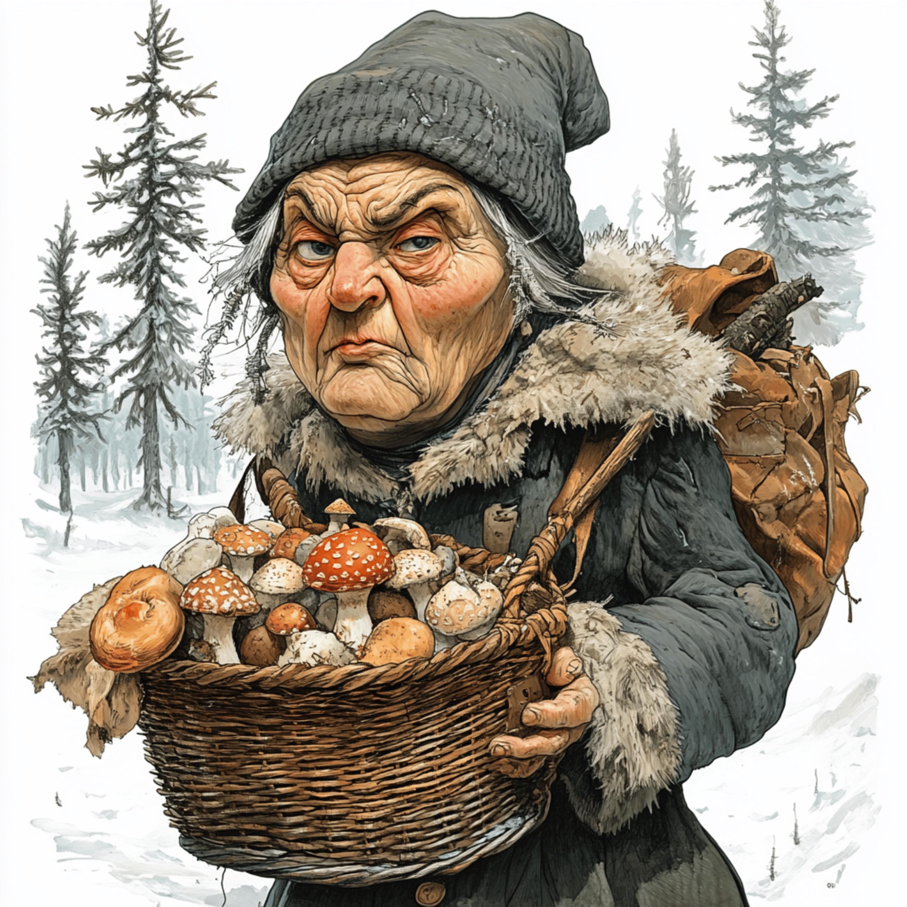 12 Whimsical Witch With Basket of Mushrooms Poster, Enchanted Forest ...