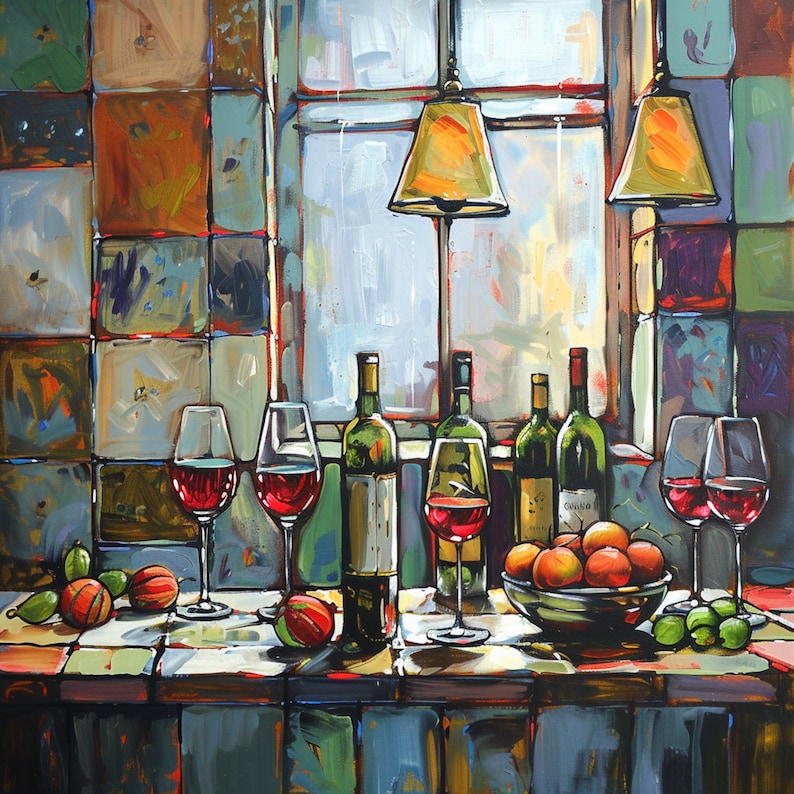 EIGHTEEN Abstract Kitchen Wall Art, Colorful Dining Room Decor, Wine ...