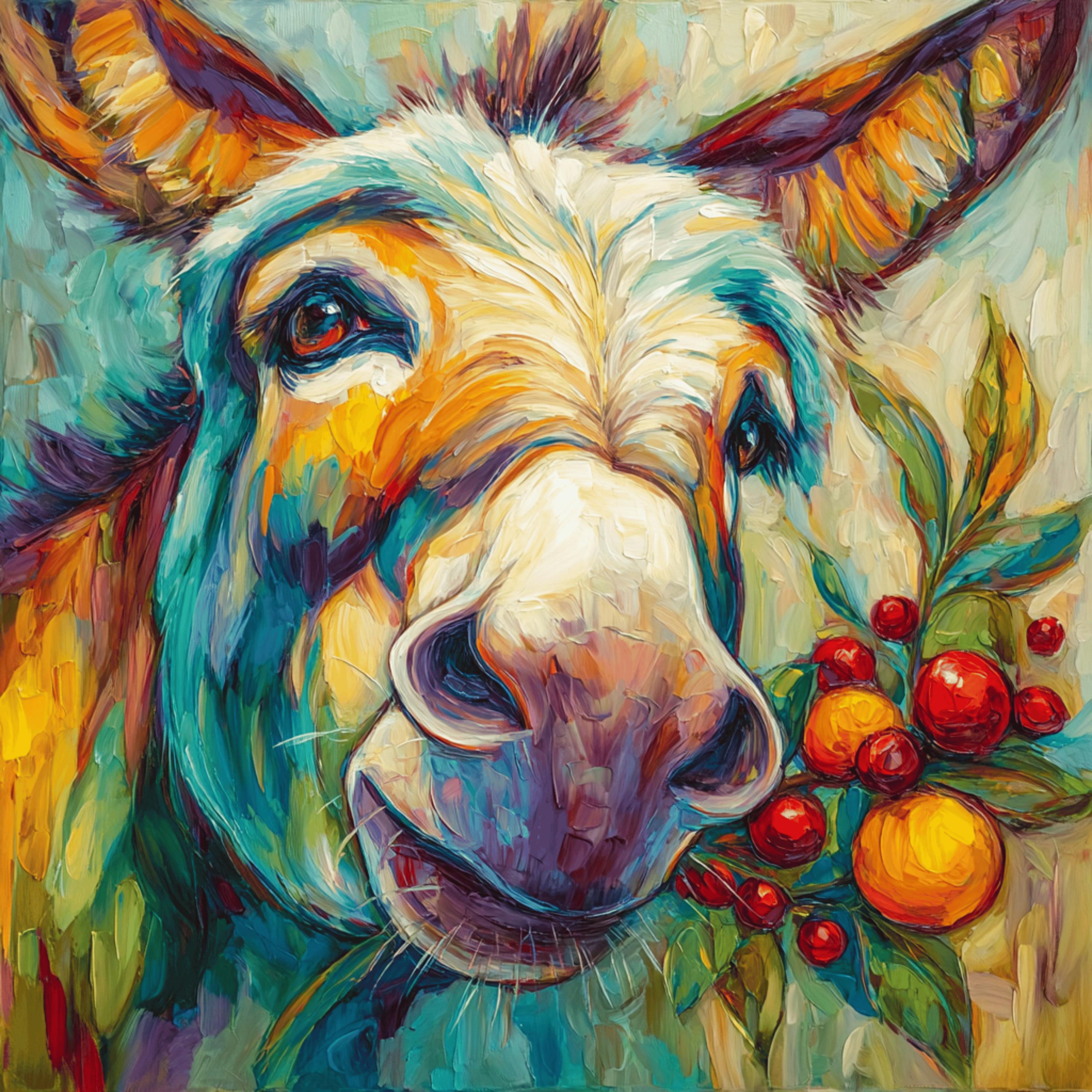 25 Christmas Donkey Wall Art, Festive Farm Animal Painting, Holiday ...