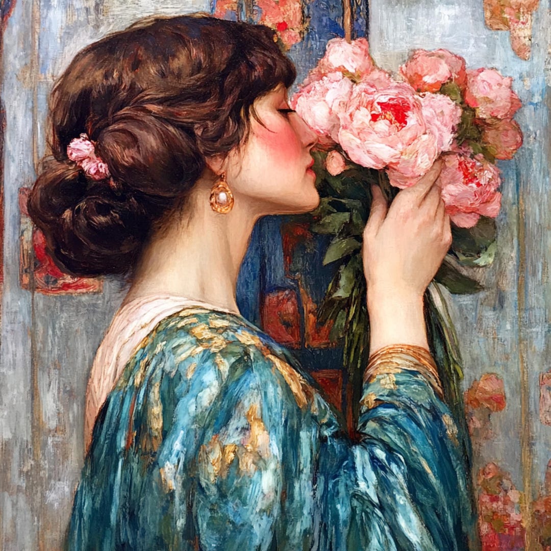 14 Woman Smelling Flowers Digital Art, Living Room Wall Decor, Large ...