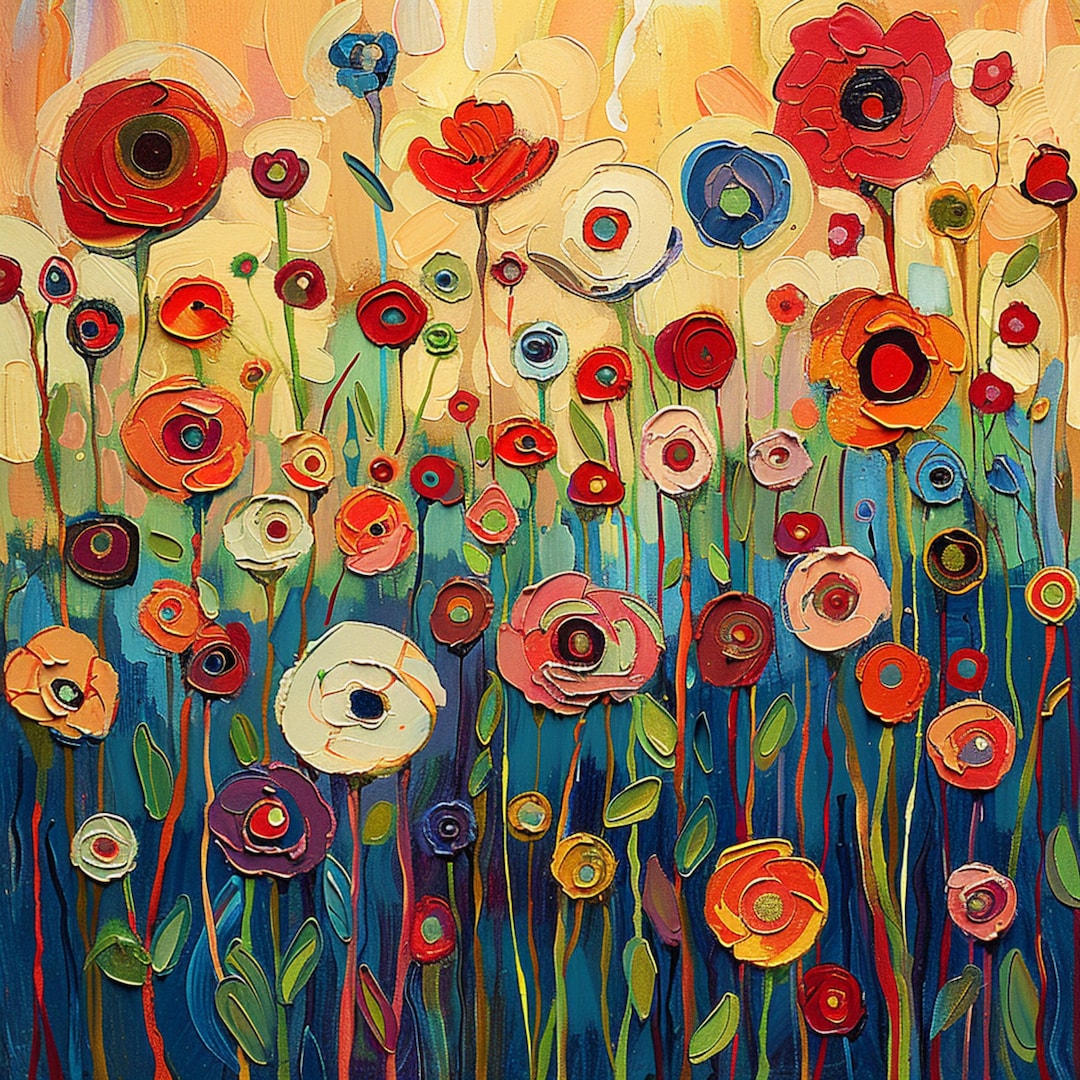 8 Colorful Floral Wall Art, Bold Flower Digital Print, Vibrant Floral ...