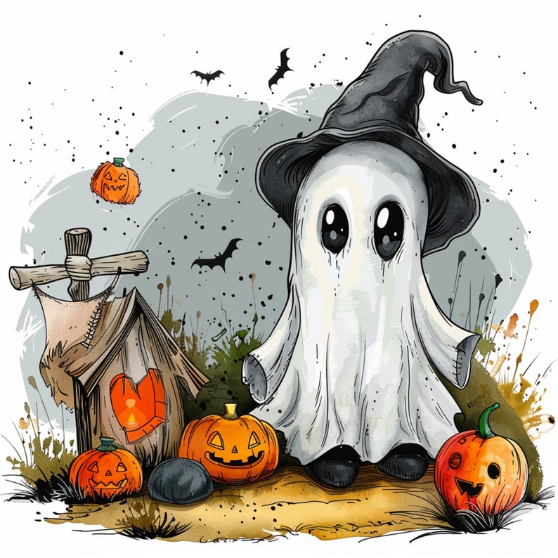 30 Cute Boo Sheet Ghosts Digital Poster, Printable Ghost Art for Kids ...