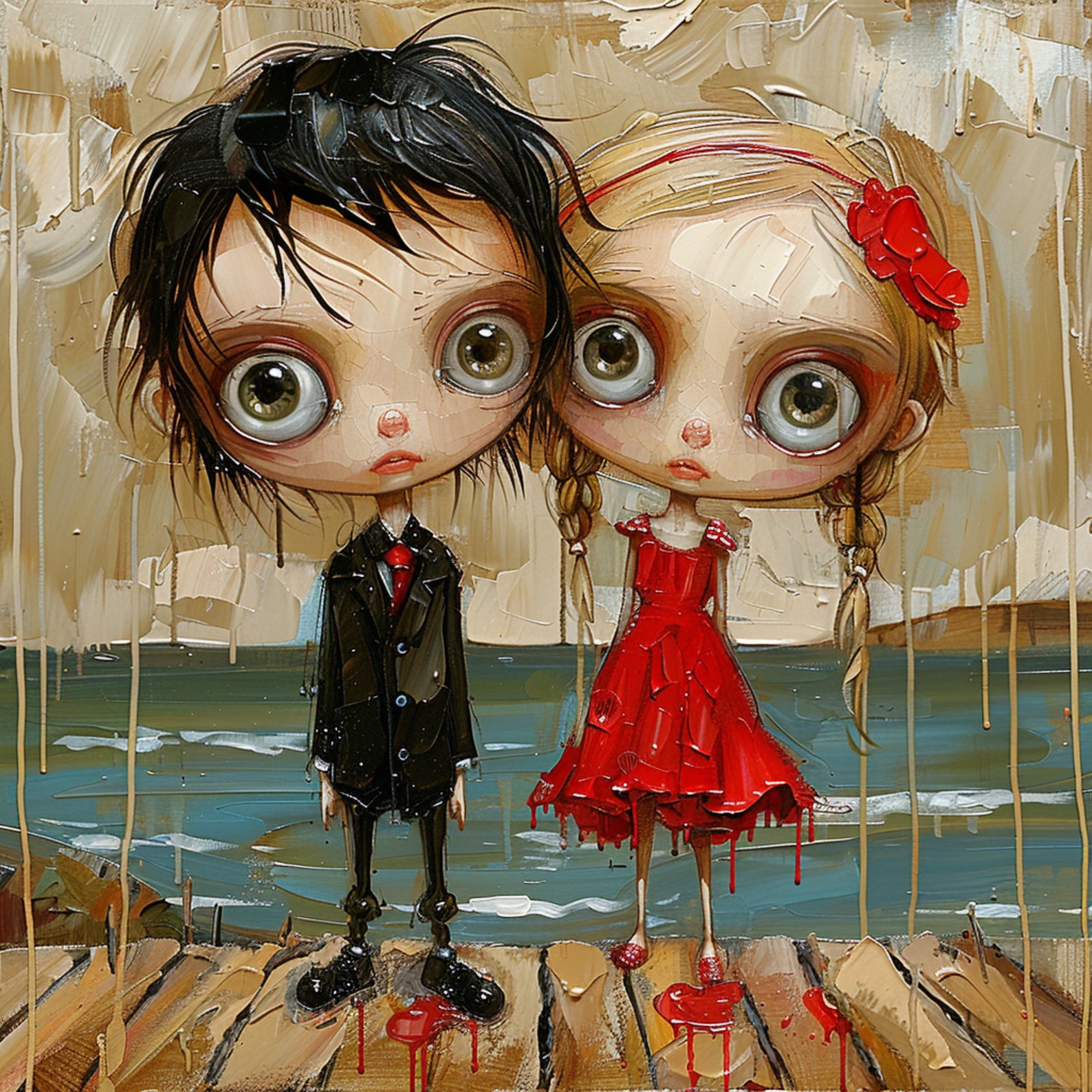 12 Cute Young Couple Cartoon Caricatures, Seaside Scene Digital Images ...