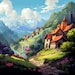 SIXTEEN Rustic Fantasy Mountain Town Village Scenes Colorful Landscape ...