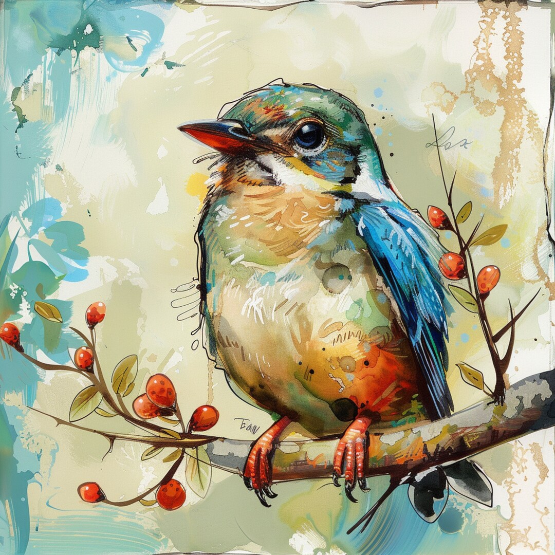 TWELVE Colorful Bird Lover Watercolor Painting Digital Download Vibrant ...