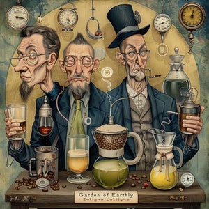 8 Vintage Barista Mixologist Digital Art, Quirky Caricature Cartoon ...