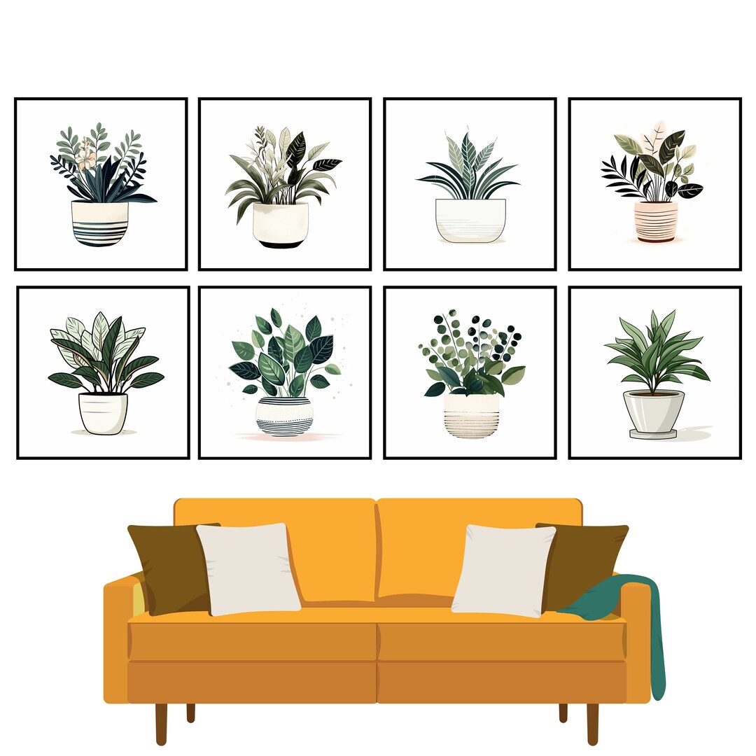 EIGHT Simple Plant Art Plant in A Pot Minimalist Contemporary Artwork ...