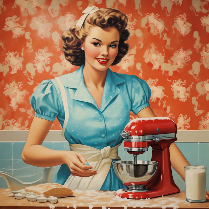 FIVE Woman Cooking Prints Retro Vintage Style Wall Decor Instant ...