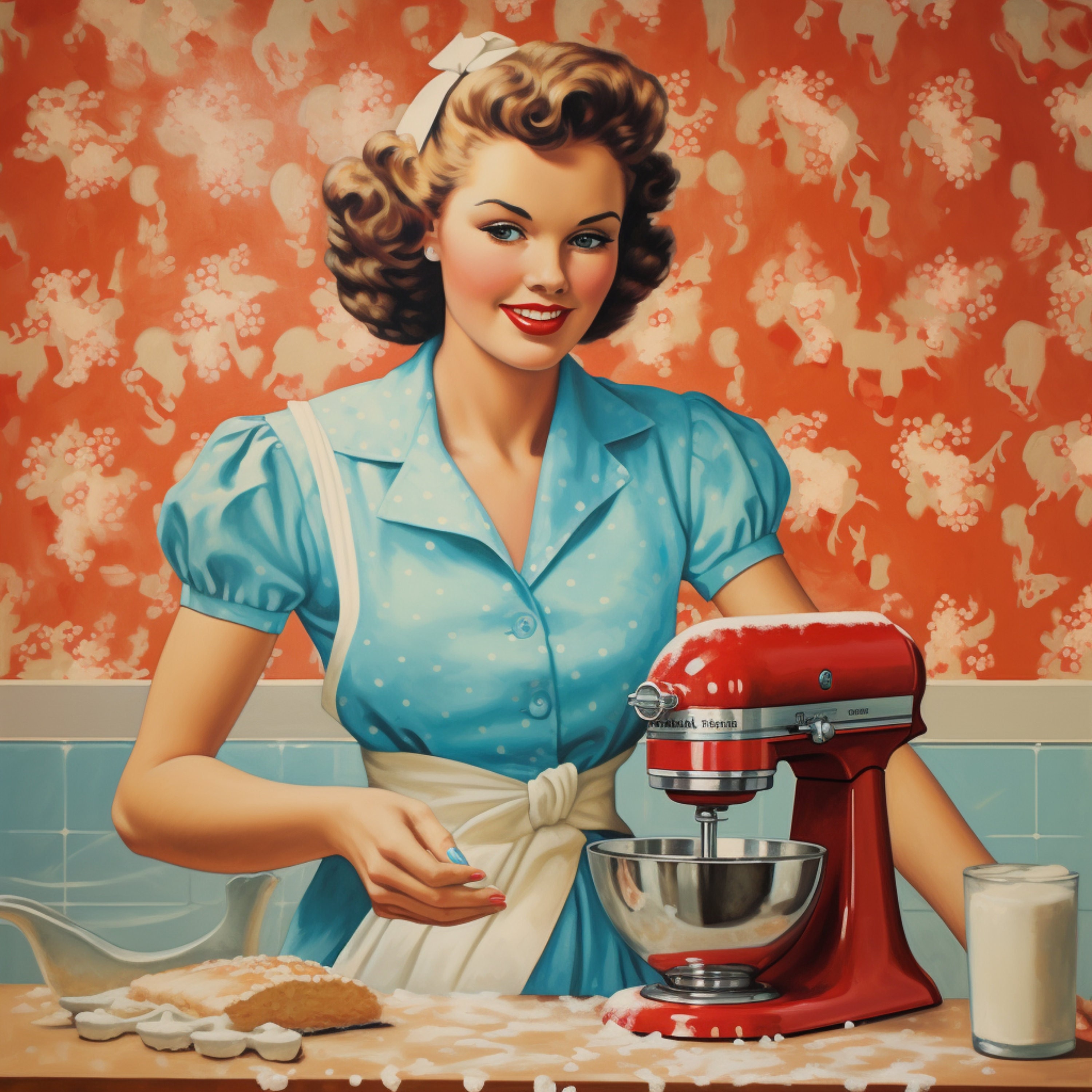 FIVE Woman Cooking Prints Retro Vintage Style Wall Decor Instant ...