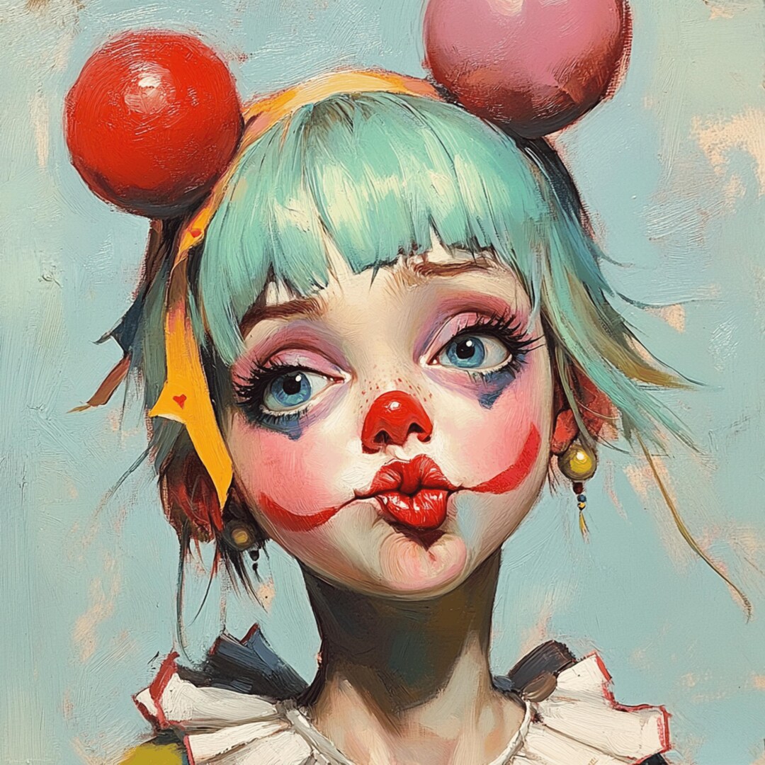 7 Colorful Clown Portrait Poster, Unique Artistic Clown Painting Print ...