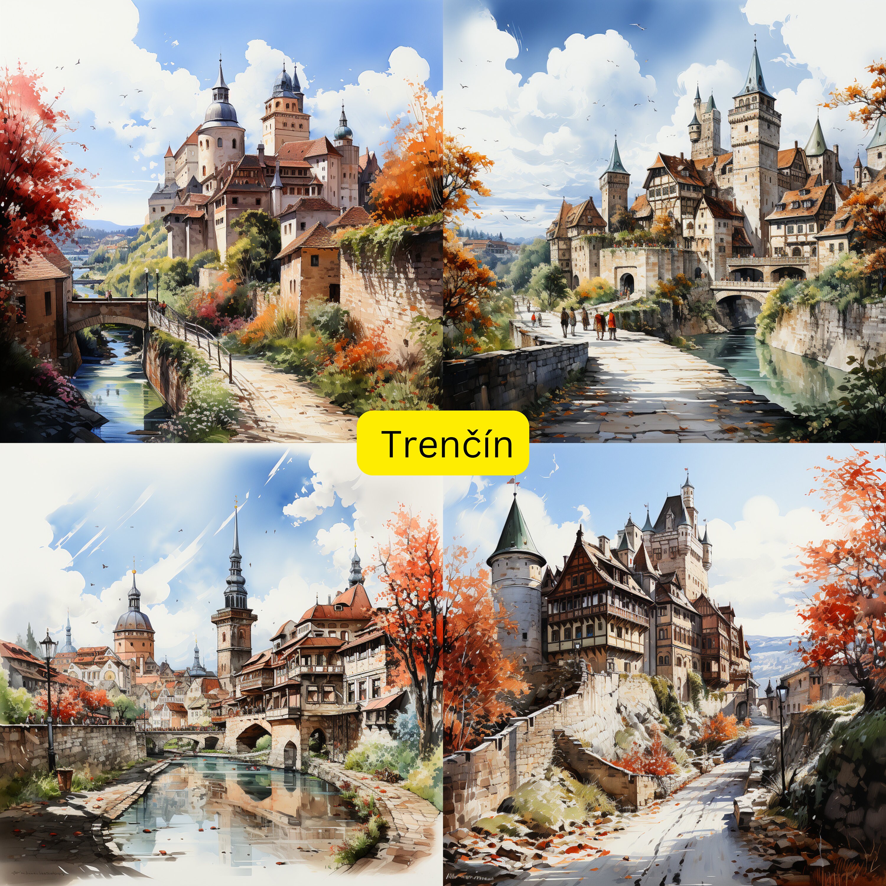 THIRTY TWO Slovakia Watercolor Digital Prints Urban Wall Art Decor ...