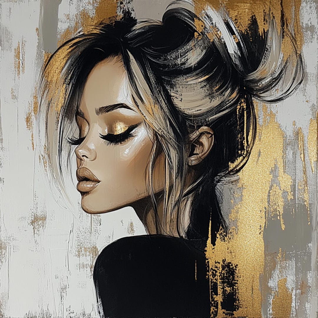 12 Female Portrait Art Print, Gold Accent Wall Decor, Trendy Square ...