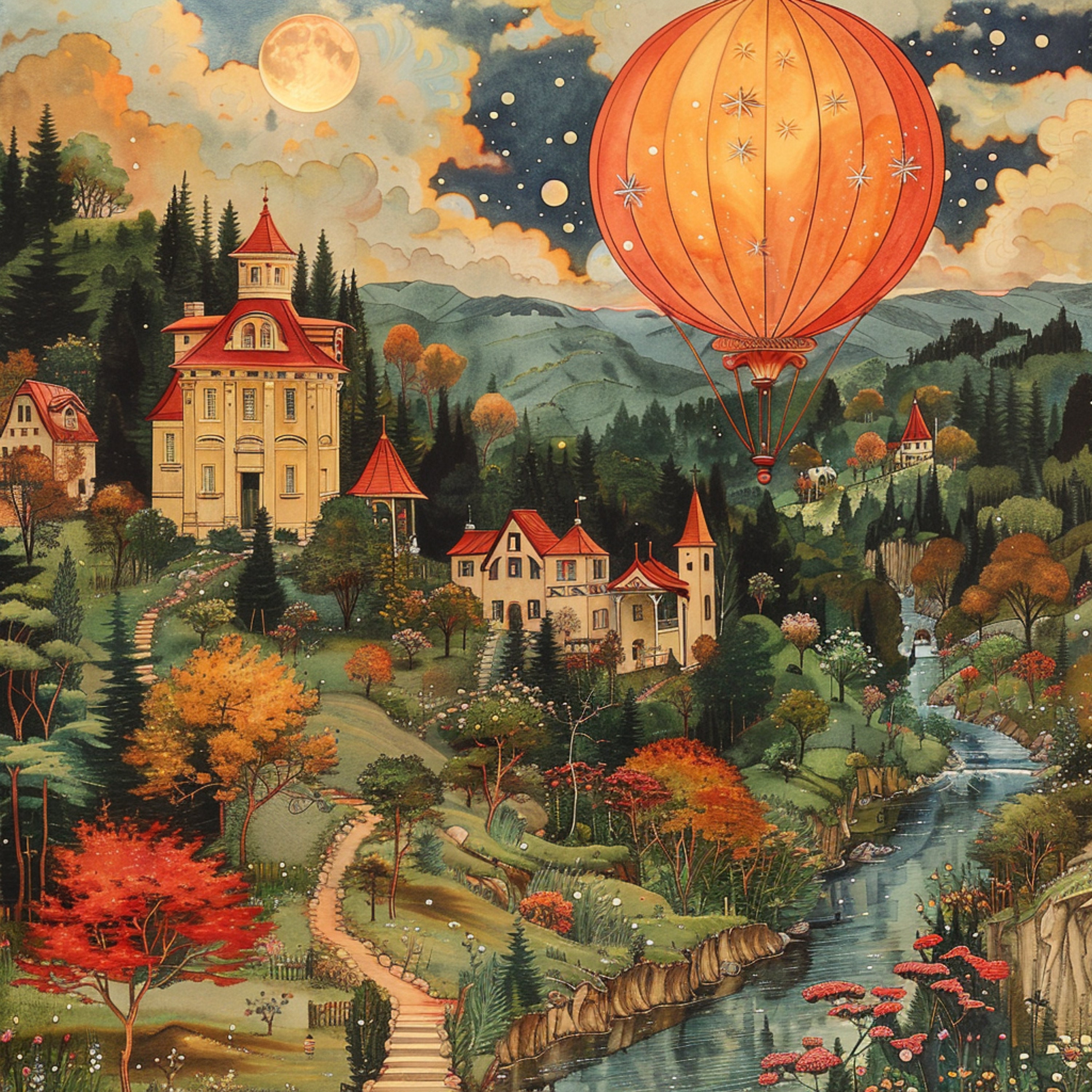 14 Whimsical Folk Art Digital Prints, Digital Images Set, Folk Art Wall ...